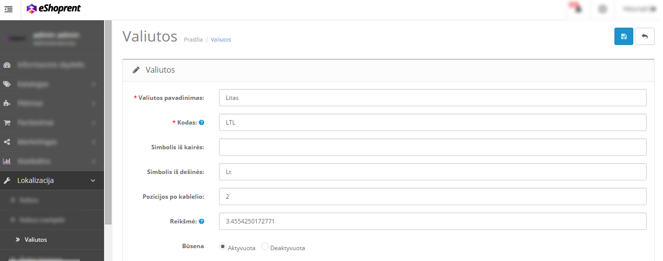Valiutos | eshoprent